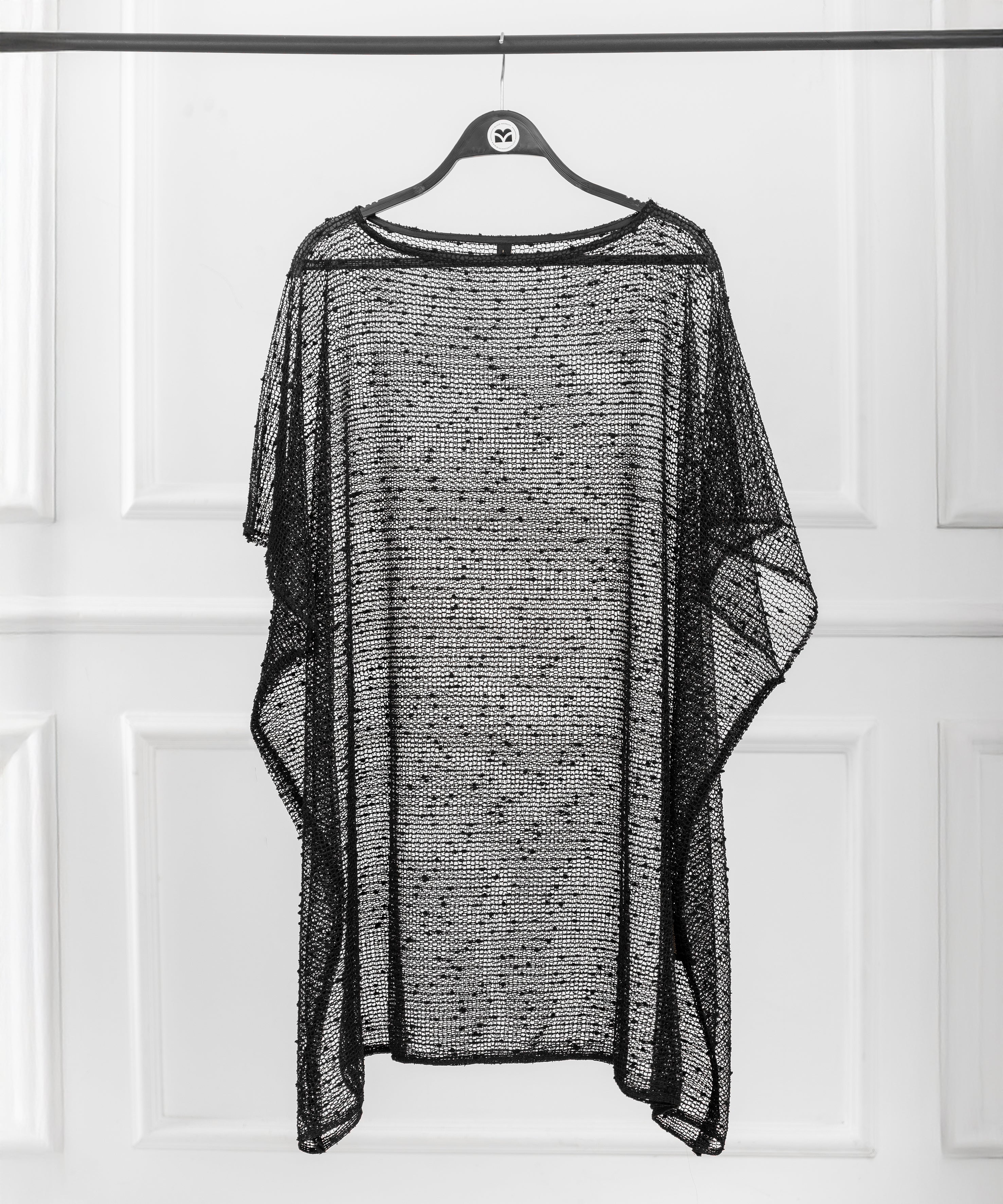 Shoulder Cape with Mesh Fabric and Velvet Dots – Black Modesty